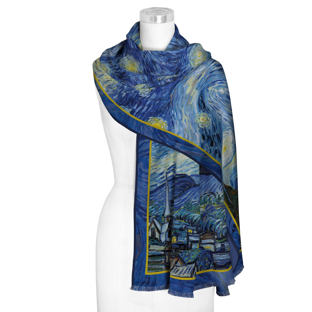 van Gogh Starry Night Silk Blend Shawl – Lightweight & Elegant Evening – RainCaper