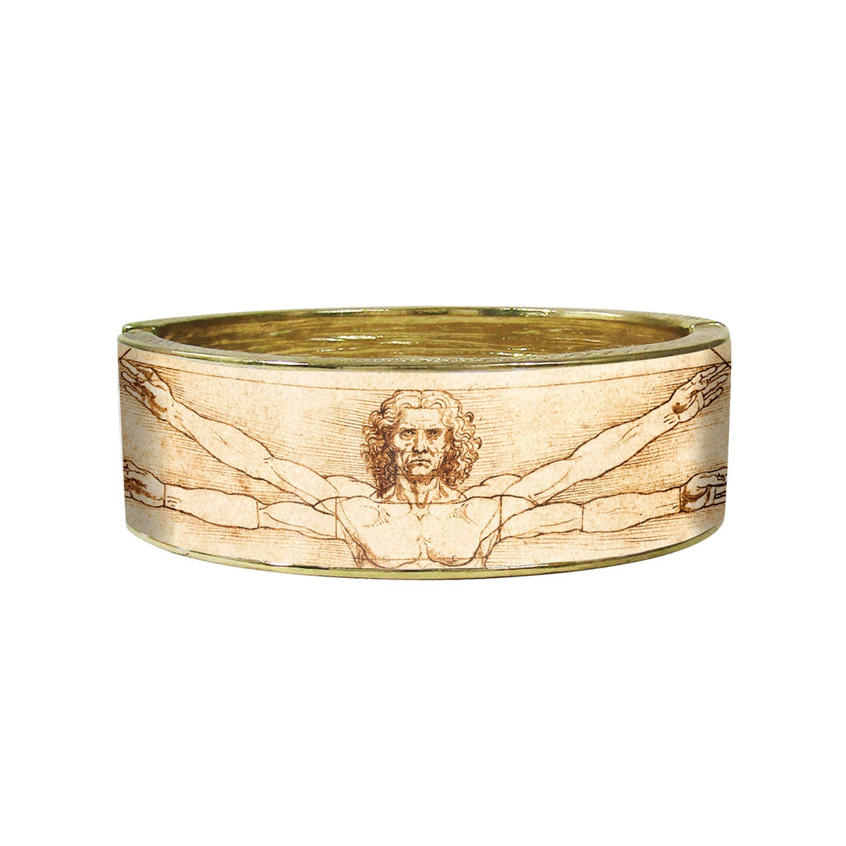 da Vinci Vitruvian Man Fine Art Hinged Cuff Gold Bangle Bracelet ...
